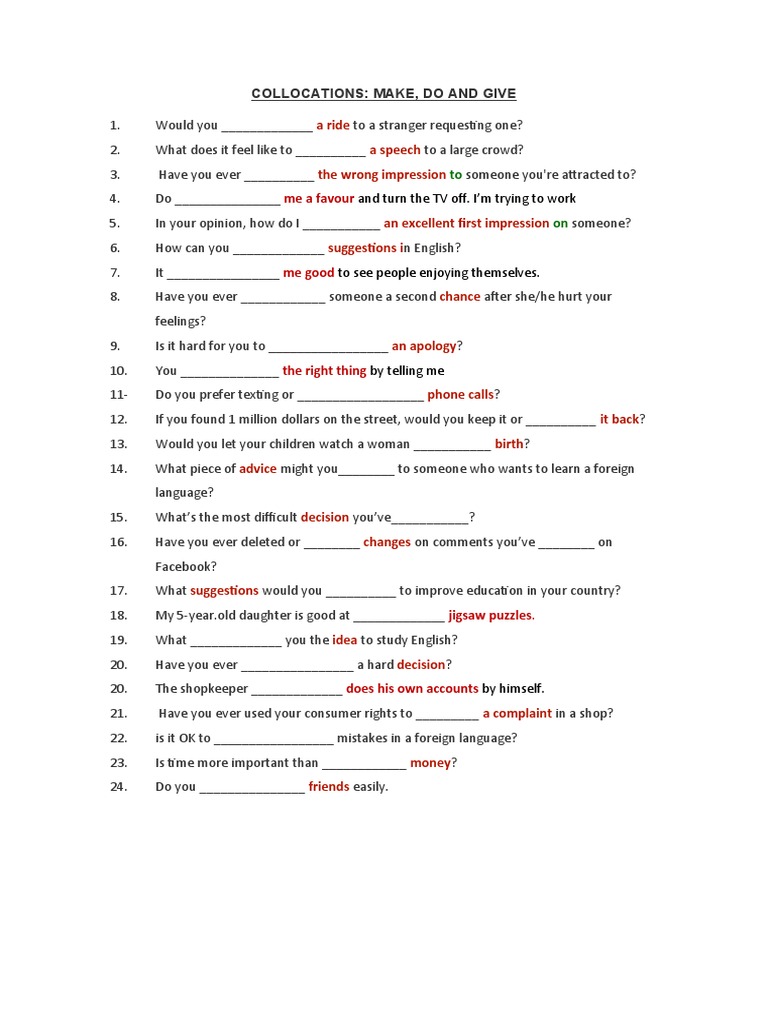 Collocations With Verbs Do-Give-Make | PDF