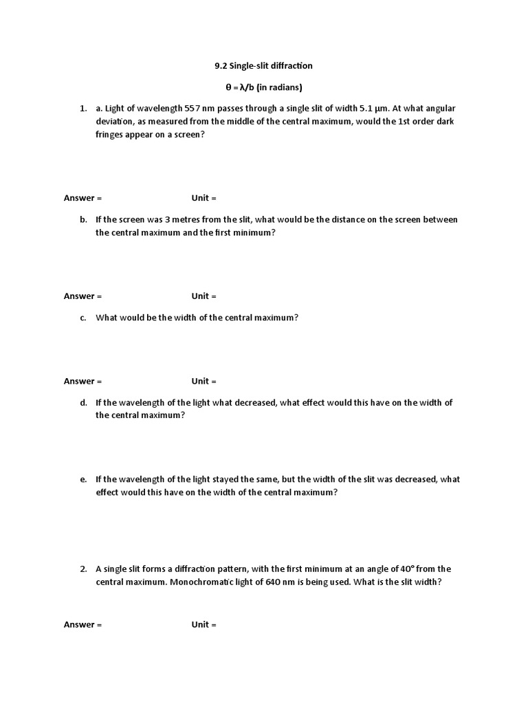 9.2 Single Slit Diffraction | PDF