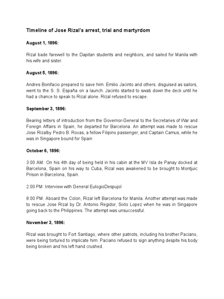 Jose Rizal's Arrest and Execution Timeline | PDF