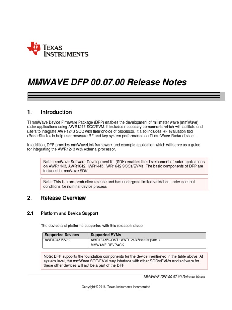 Mmwave DFP Release Notes | PDF | Flash Memory | Software