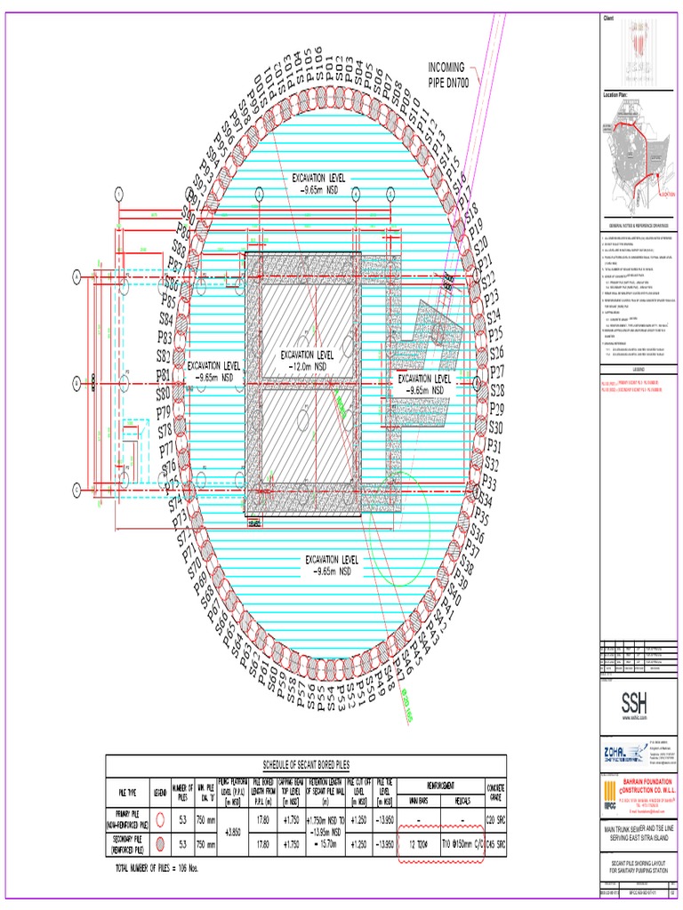 3056BP-BFCC-PMT-DWG-001 R4 Secant Pile Layout and Section Details | PDF ...