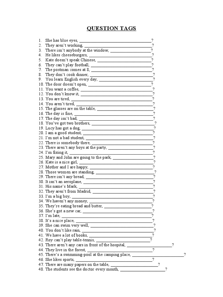 Question Tag Exercises | PDF