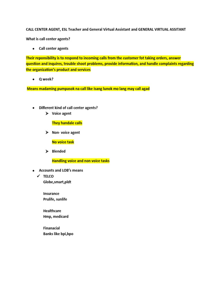 CALL CENTER AGENT Part 1 | PDF | Call Centre | Service Industries