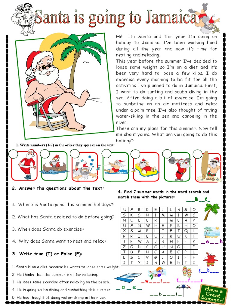 Santa Is On Holidays Reading Comprehension Exercises 77219 | PDF ...