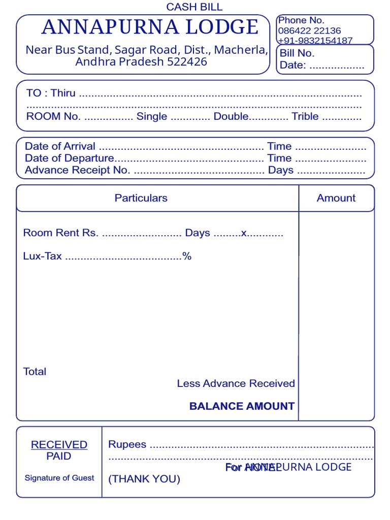 LODGE BILL Nagarjna Sagar | PDF