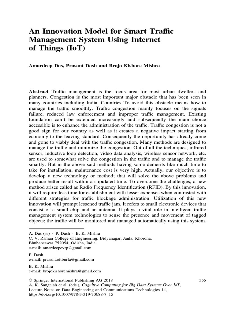 An Innovation Model For Smart Traffic Management System Using Internet