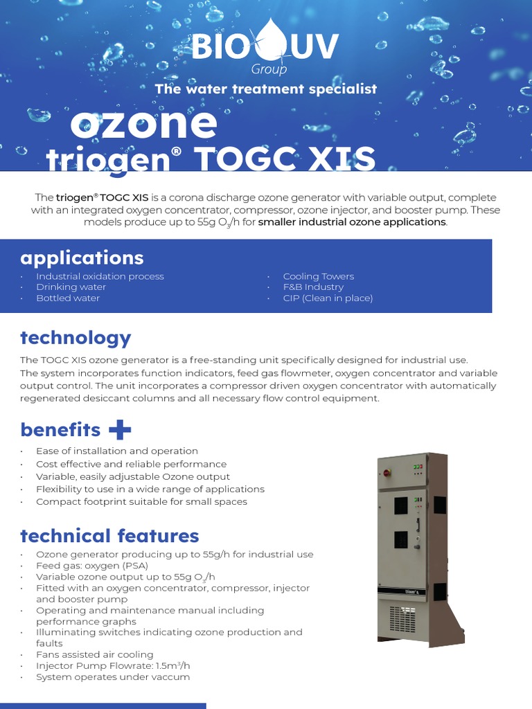 BIO UV - Triogen - Datasheet Ozone TOGC XIS 2 | PDF | Ozone | Pump