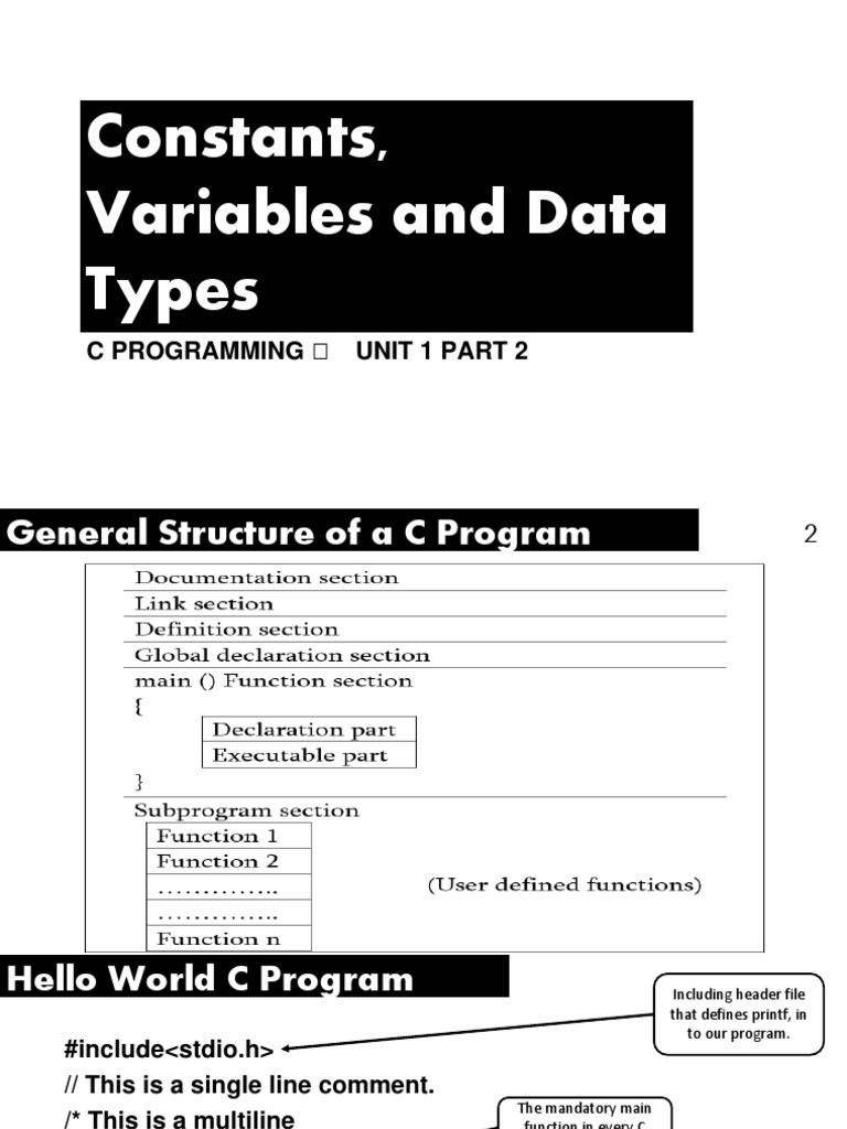 Unit 1 - II Consts Vars and Data Types | PDF | Integer (Computer ...