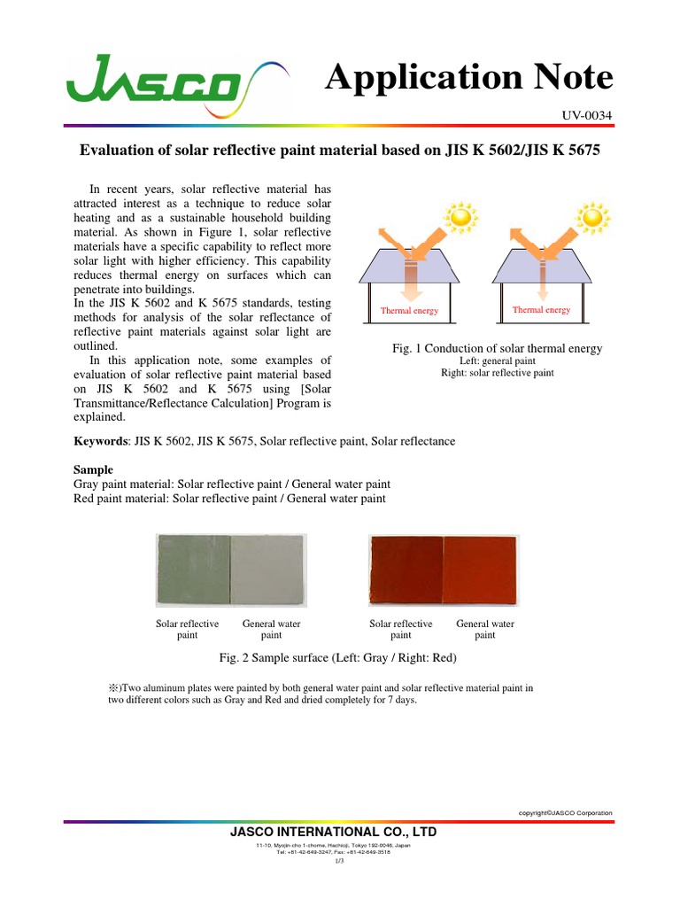 Evaluation of Solar Reflective Paint Material Based On JIS K 5602JIS K ...