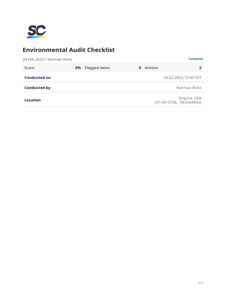 Environmental-Audit-Checklist-Sample-Report-SafetyCulture | PDF