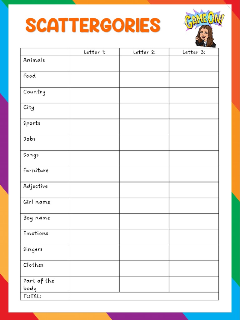 SCATTERGORIES Grades 4th, 5th, 6th | PDF