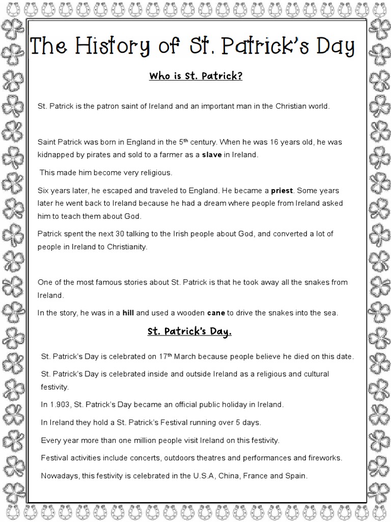 ST Patricks Day Reading Comprehension Grade 5th/6th | PDF