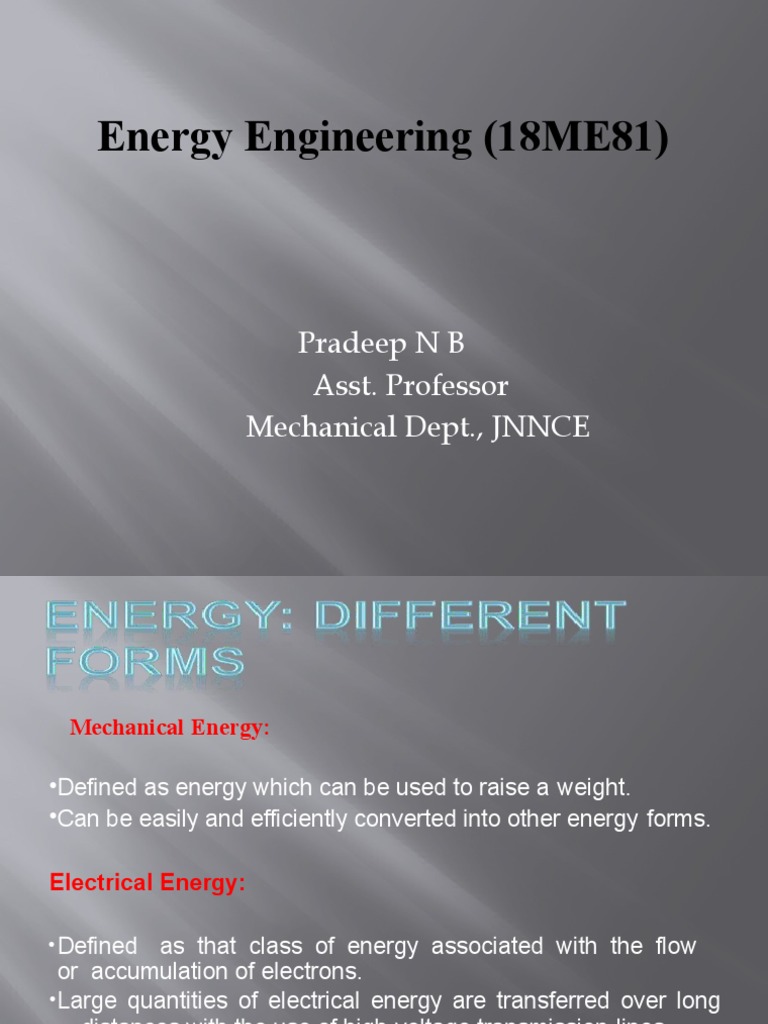 Energy Engineering (18ME81) : Pradeep N B Asst. Professor Mechanical ...