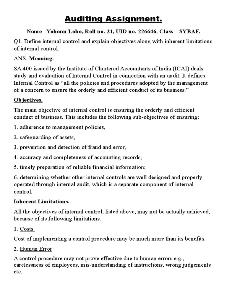 Auditing Assignment 2 | PDF | Audit | Internal Audit