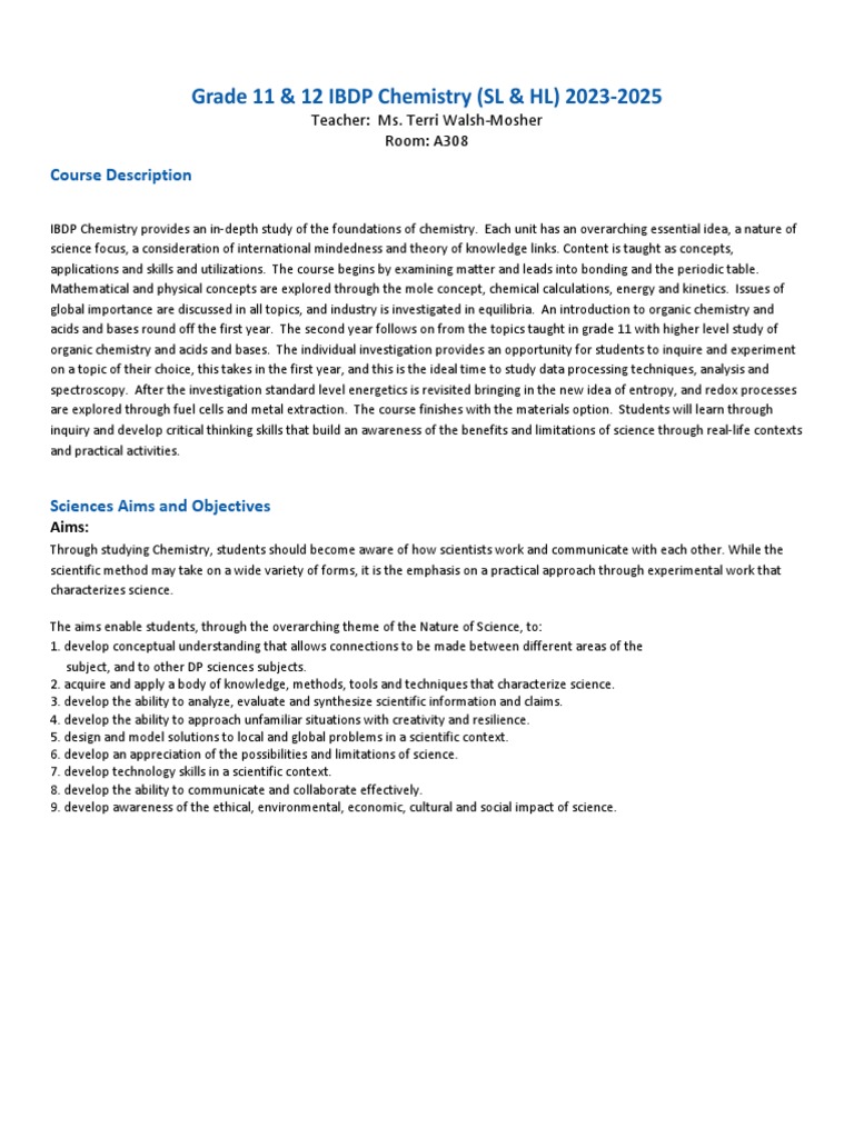 2023 IBDP Chemistry Guide Syllabus | PDF | Science | Gases