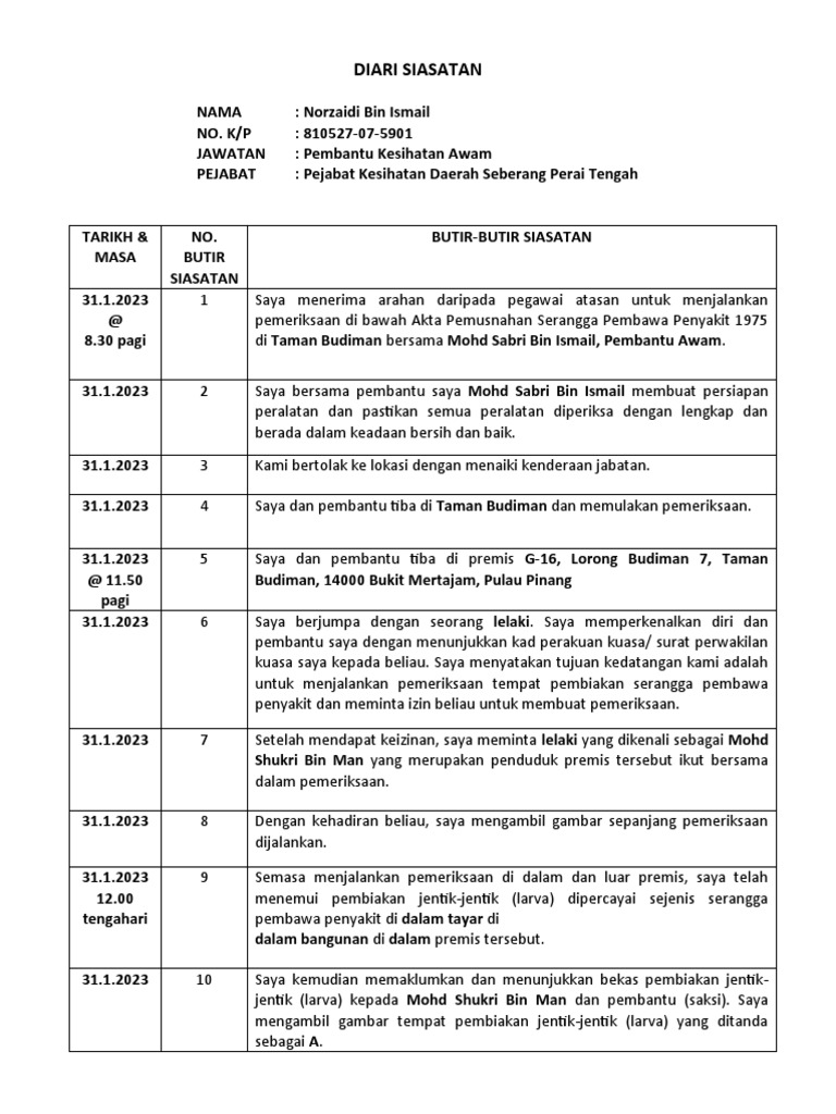 Diari Siasatan | PDF
