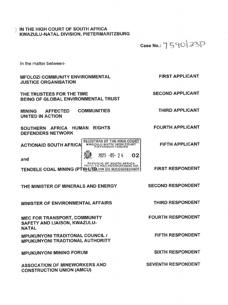 2023 May Interim Interdict Application - MCEJO Vs Tendele - Founding ...