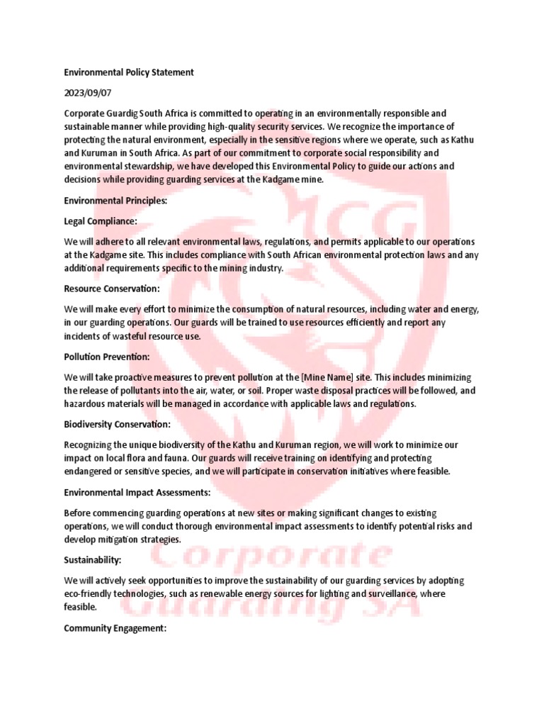 Environmental Policy Statement | Download Free PDF | Environmental Law ...