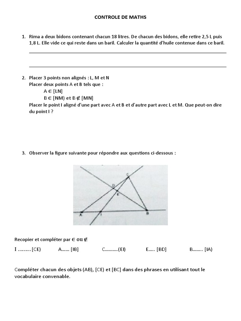 Contrôle de maths 6ème avec exercices | PDF