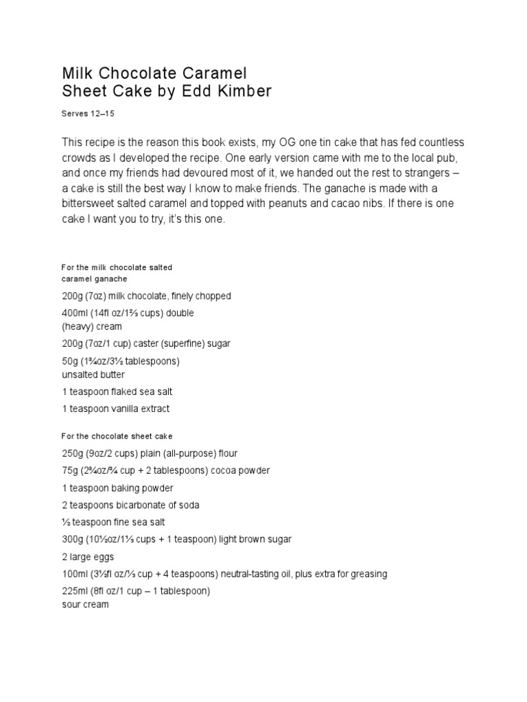 Milk Chocolate Caramel Sheet Cake by Edd Kimber | PDF | Cakes | Chocolate