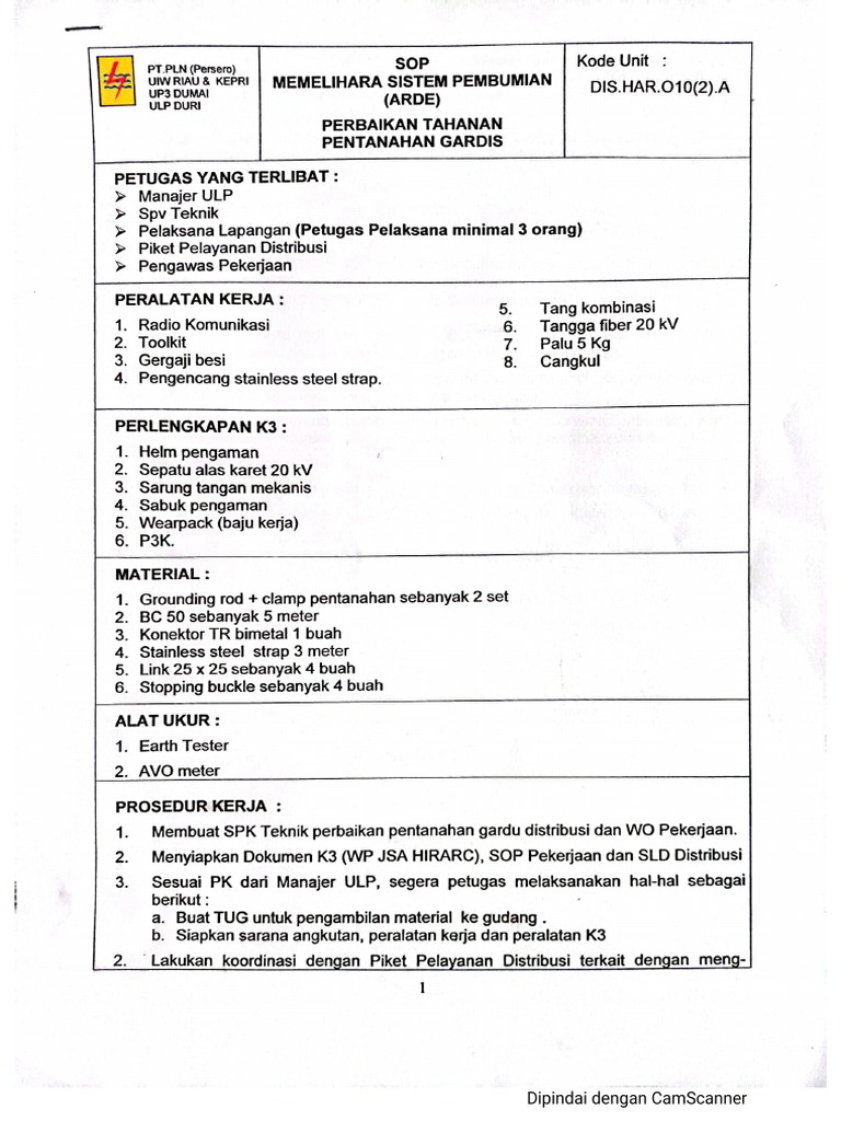 Sop Pemeliharaan Sutm Dan Sistem Pembumian | PDF