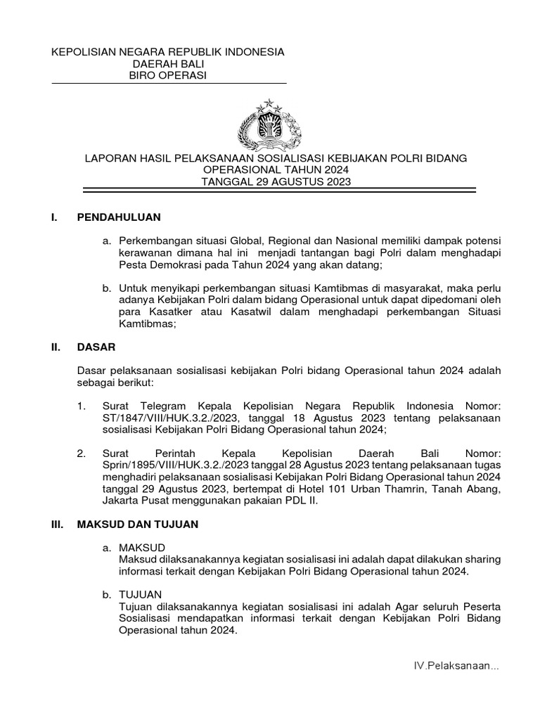 Laporan Kegiatan Sosialisasi Kebijakan Polri Bidang Opsnal Pdf