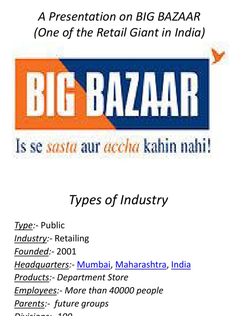 A Presentation On BIG BAZAAR | PDF | Retail | Retailing