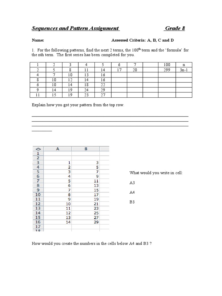 Grade 8 Sequences and Patterns Assignment | PDF | Mathematics