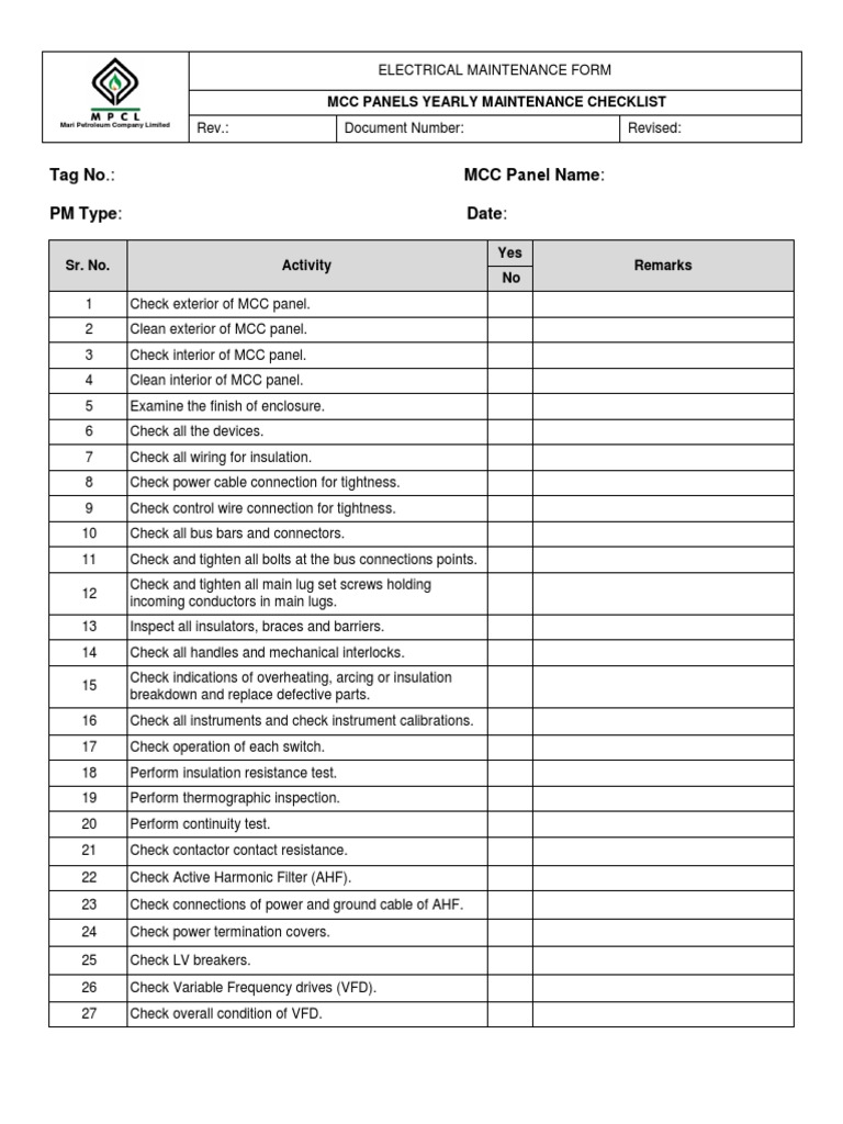 Annexure D-Yearly Maintenance Checklist | Download Free PDF | Electrical Connector | Insulator ...