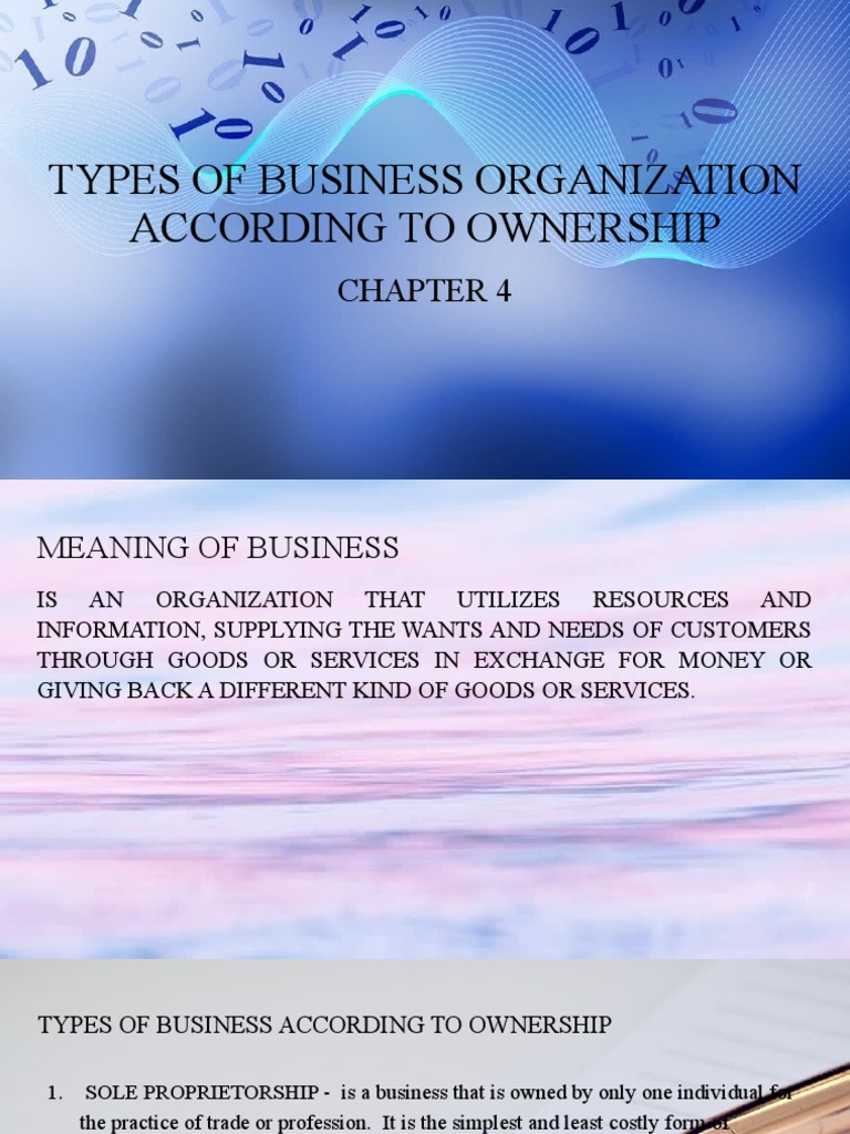 Chapter 4 - Types of Business Organization According To Ownership ...