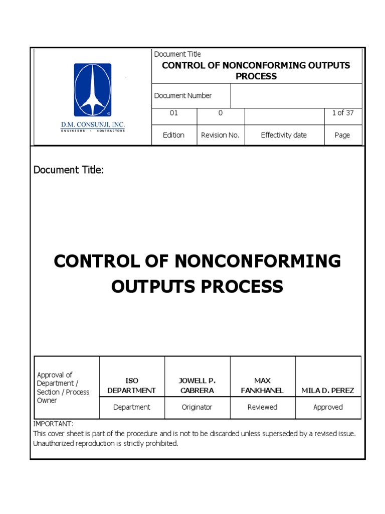 Control of Nonconforming Outputs Process | PDF | Quality Assurance | Quality