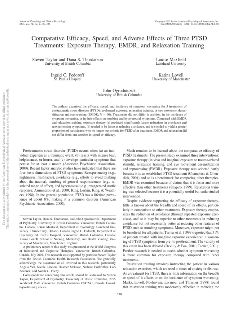 2003 - Thodarson - Comparative Efficacy, Speed, and Adverse Effects of Three PTSD Treatments ...