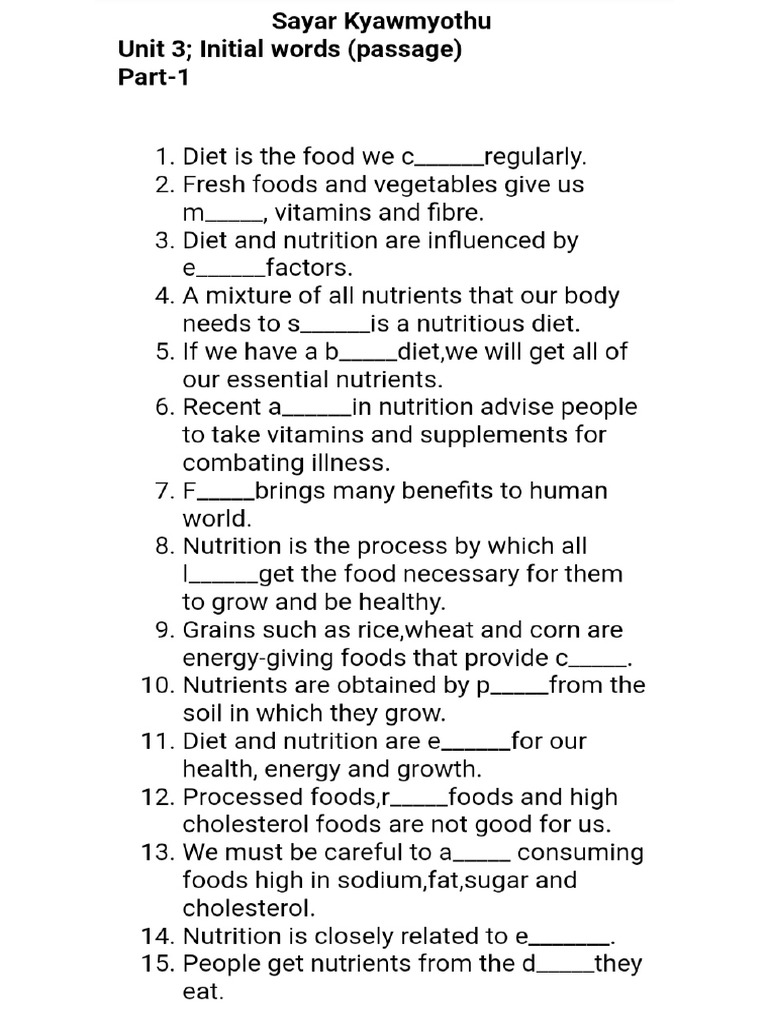 Unit-3 Initial Words Answers and Questions | PDF