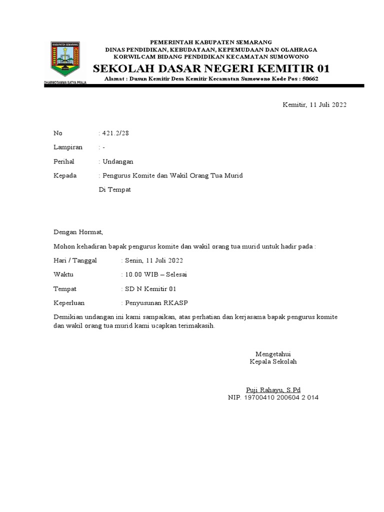 Surat Undangan Penyusunan RKAS 2022 | PDF