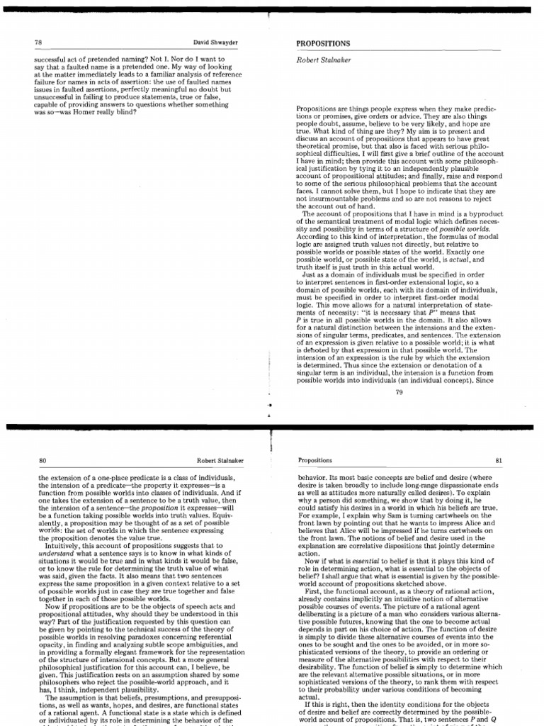 Stalnaker 1976 Propositions | PDF | Rationality | Proposition