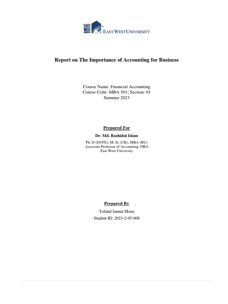 Report On Importance of Accounting in Business | PDF | Expense ...