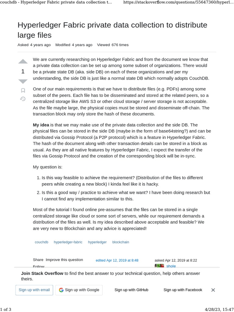 Couchdb - Hyperledger Fabric Private Data Collection To Distribute Large Files - Stack Overflow ...