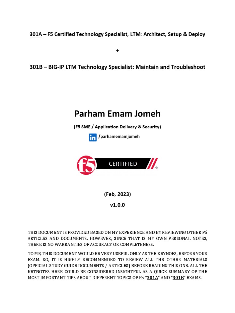 F5 BIG IP LTM 301A 301B Key Notes Feb 2023 1677506622 | PDF ...