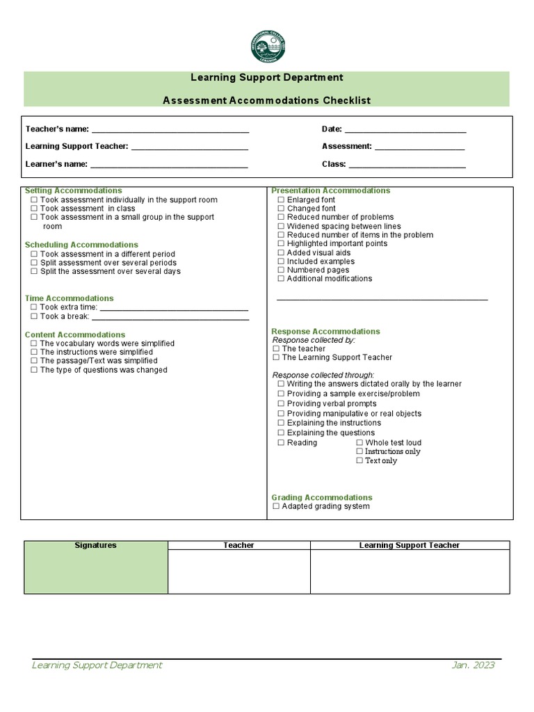 Assessment Accommodations Checklist | PDF | Learning | Applied Linguistics