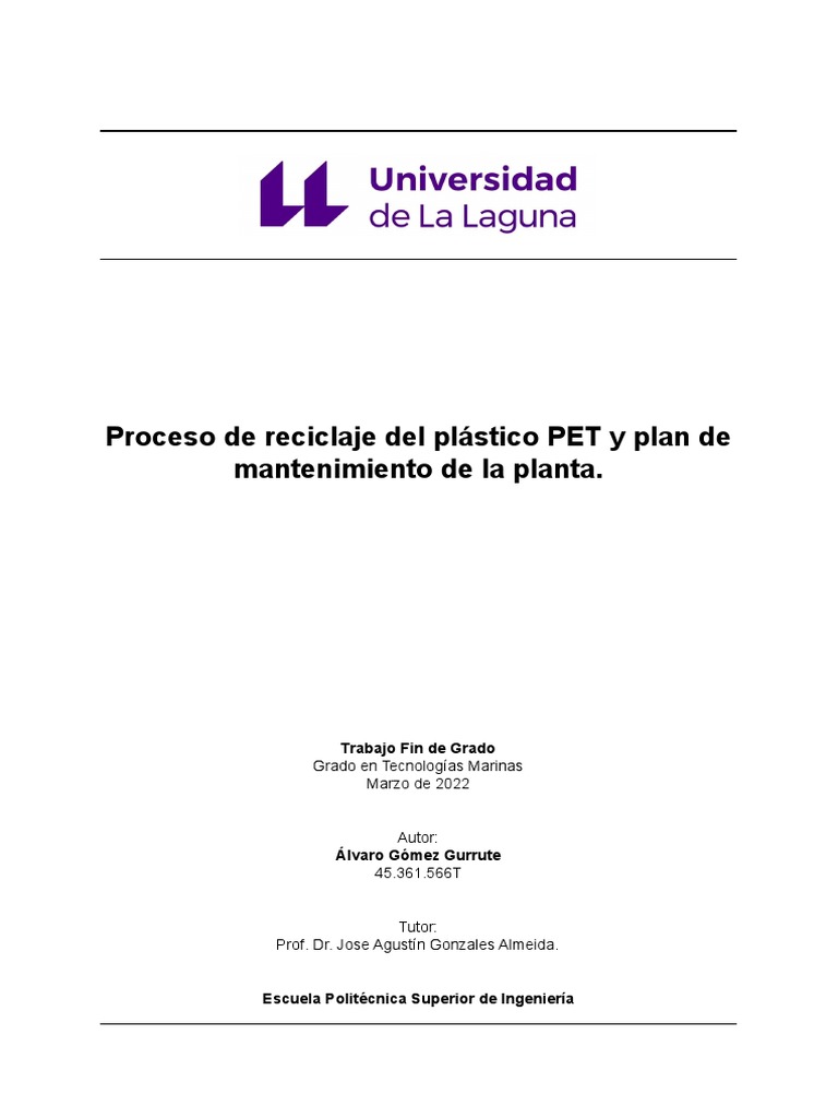 Proceso de Reciclaje Del Plastico PET y Plan de Mantenimiento de La Planta. | PDF | Reciclaje ...