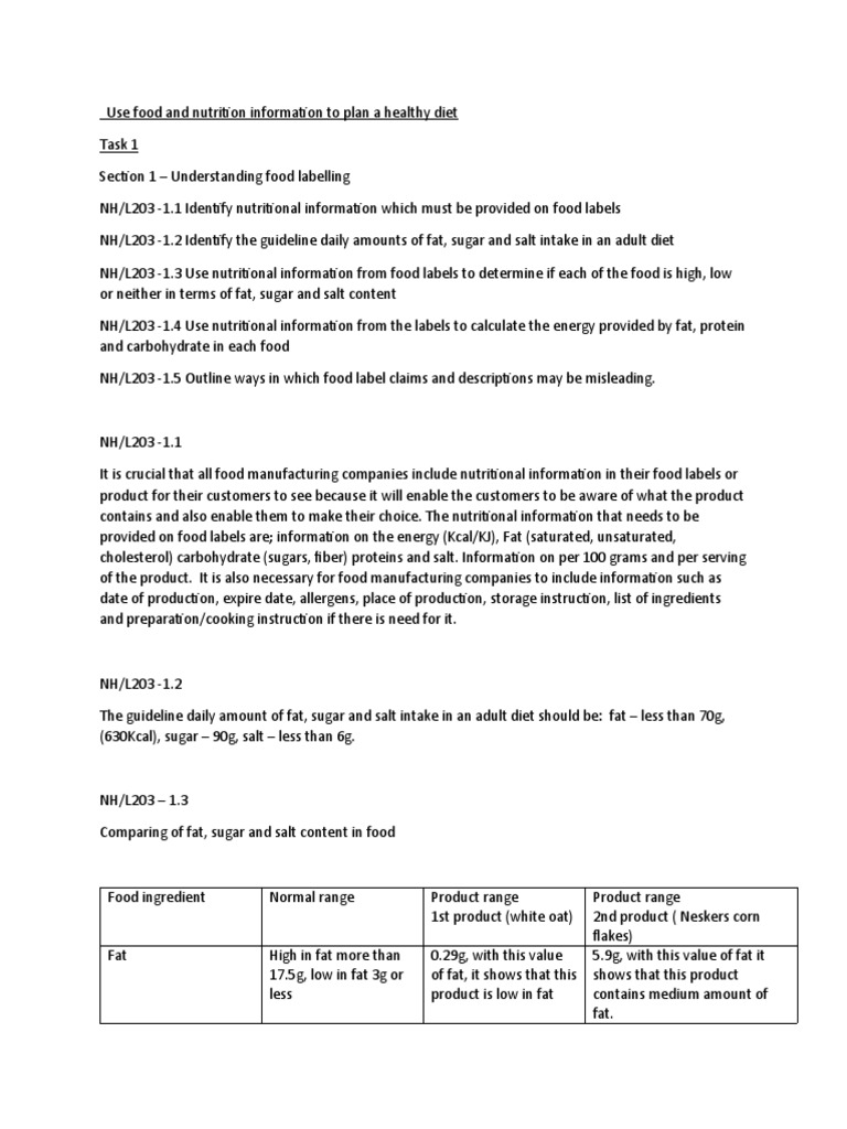 Food Labeling and Nutritional Guidelines | PDF | Nutrition Facts Label ...