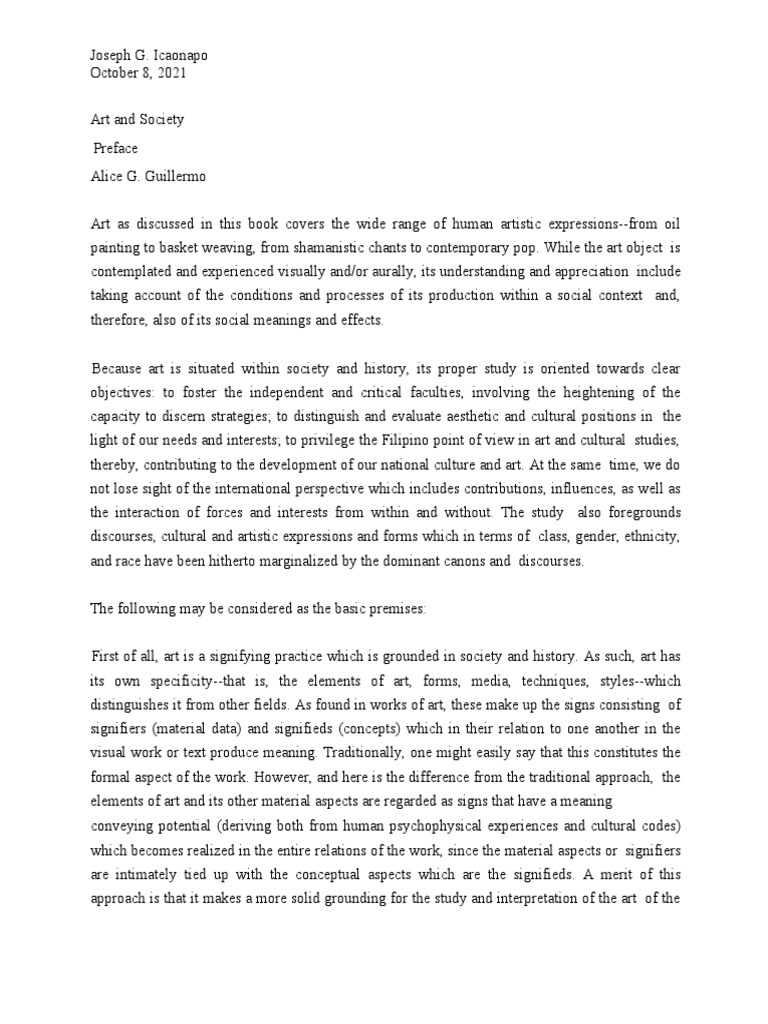 Guillermo Preface To Art And Society Pdf Concept Philippines