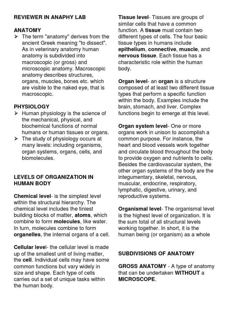 Reviewer in Anaphy Lab | PDF | Human Body | Anatomical Terms Of Location