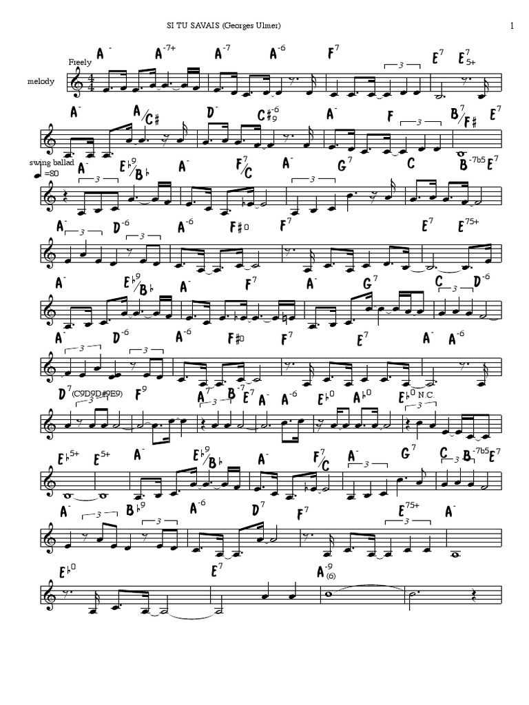 Si Tu Savais (G.Ulmer) - Leadsheet | PDF