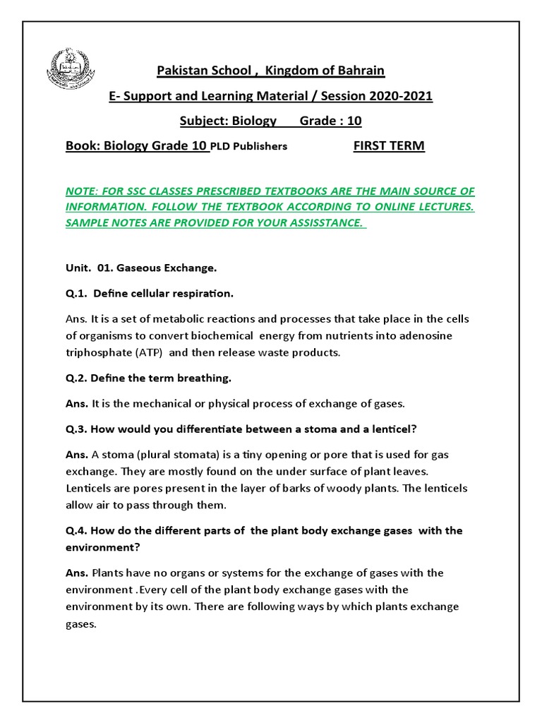 Grade 10 Bio Assignment Notes 1 | PDF | Respiratory Tract | Lung