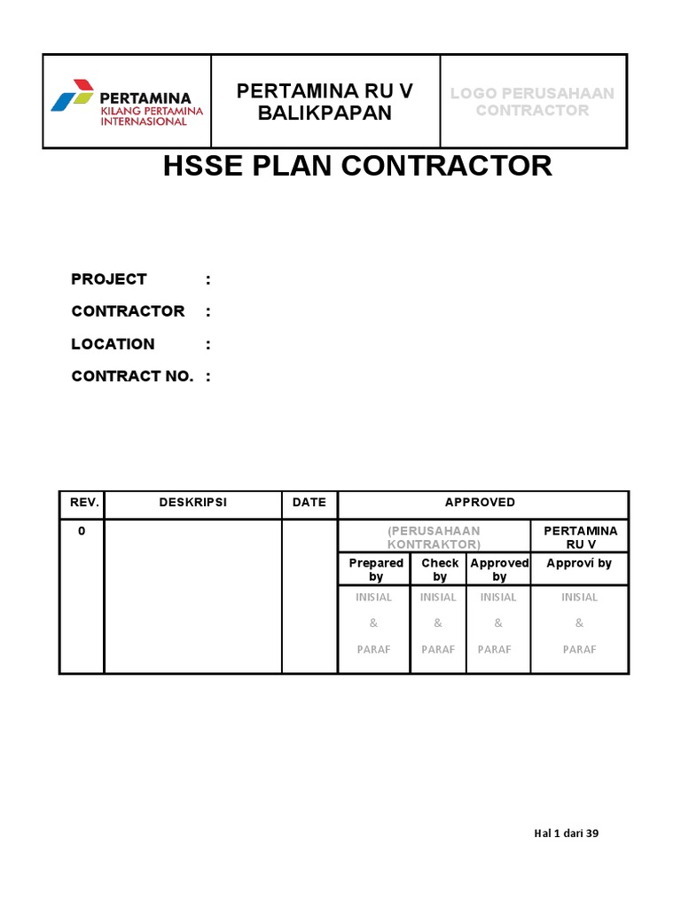 Contoh New Native Draft HSSE Plan - Rev 5 | PDF