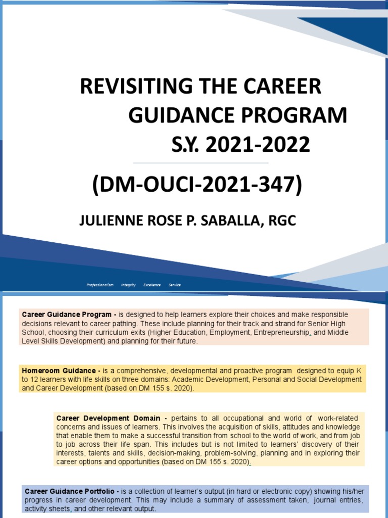 Revisiting The Career Guidance Program Procedure, M&E, Annexes S.Y ...
