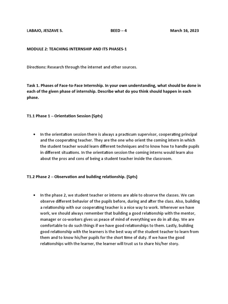 Module 2 Internship | PDF | Teachers | Learning