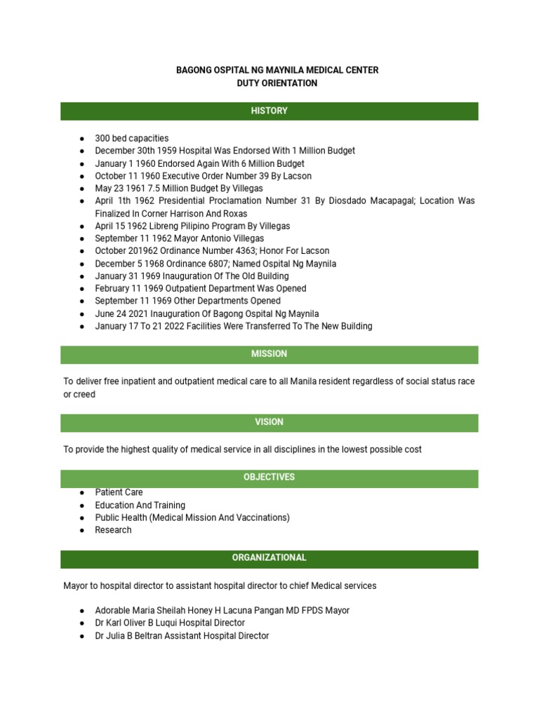 Overview of Bagong Ospital ng Maynila | PDF | Nursing | Patient
