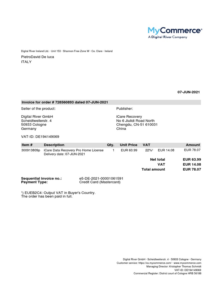 Icare Recover PDF | PDF | Invoice | Value Added Tax